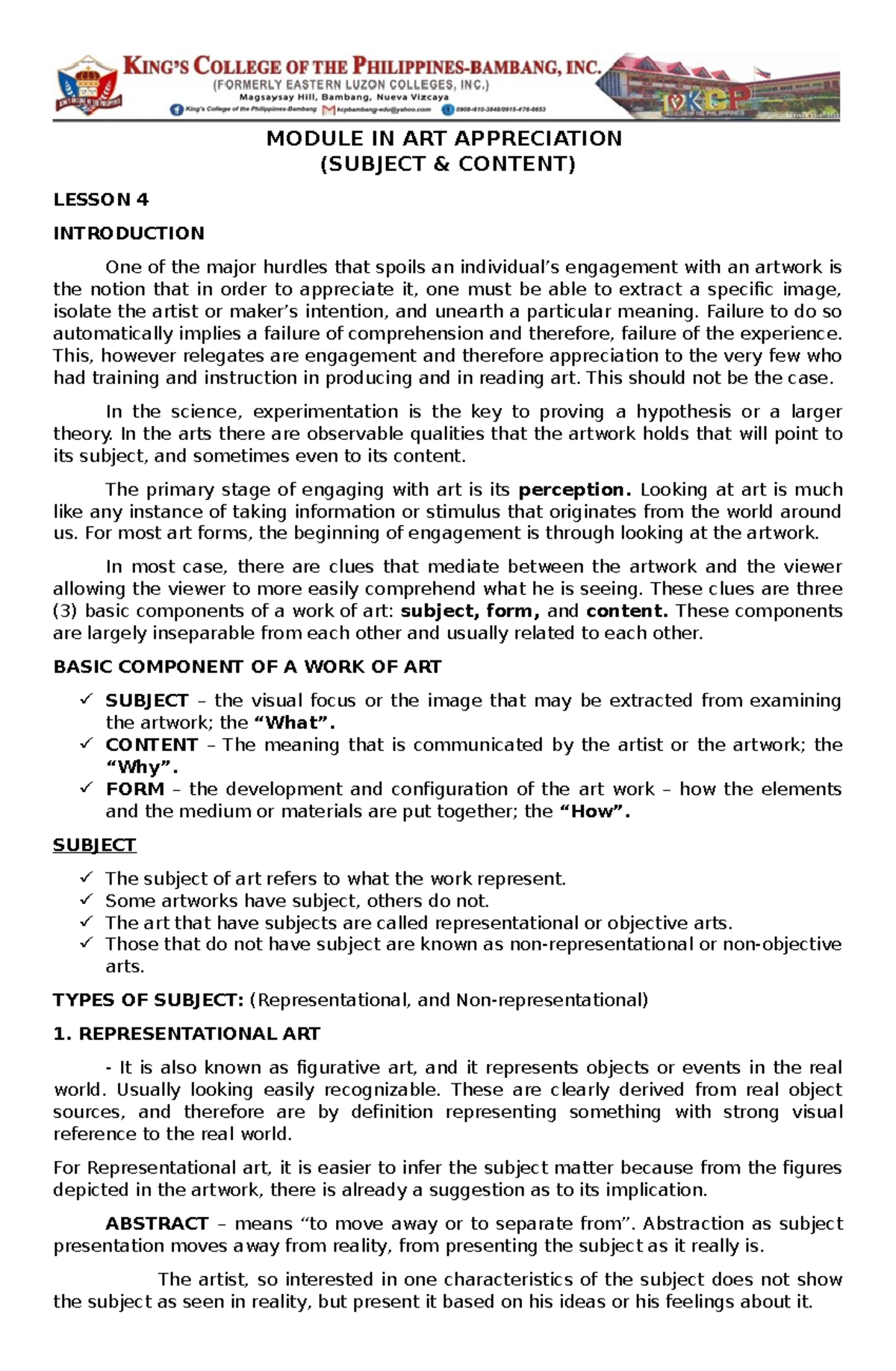 Module IN ART Appreciation: Key Concepts & Components of Art - Studocu