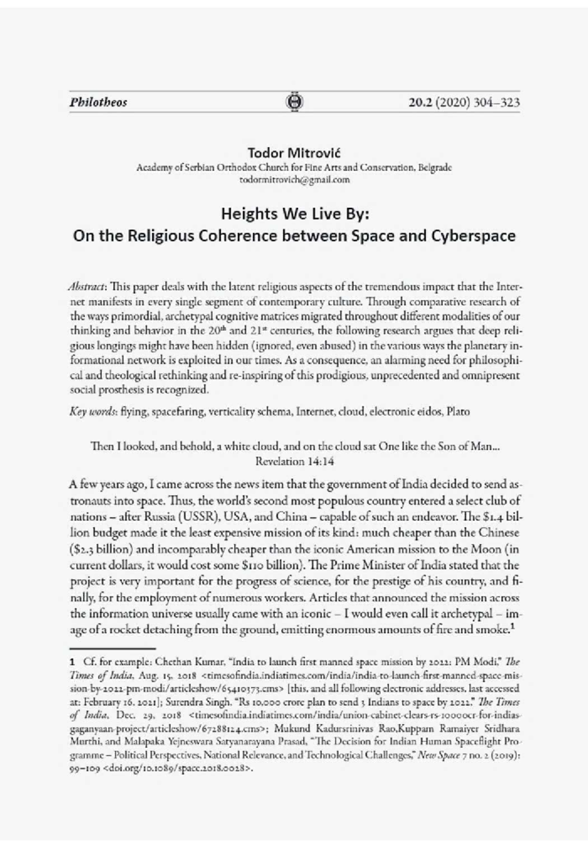 Philotheos 20.2 (2020) - Heights We Live: Religious Coherence of Space ...
