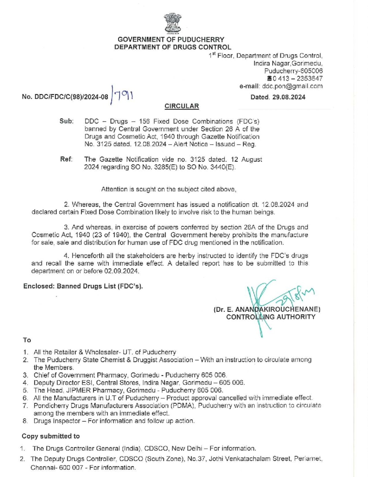 Banned Drugs List (FDC) Circular No.98 - Dated 02.08.2024 - Studocu