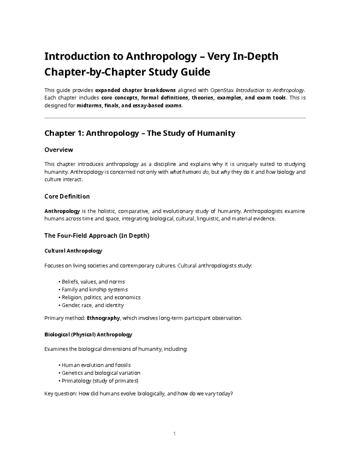 Introduction to Anthropology: Chapter-by-Chapter Study Guide - Studocu