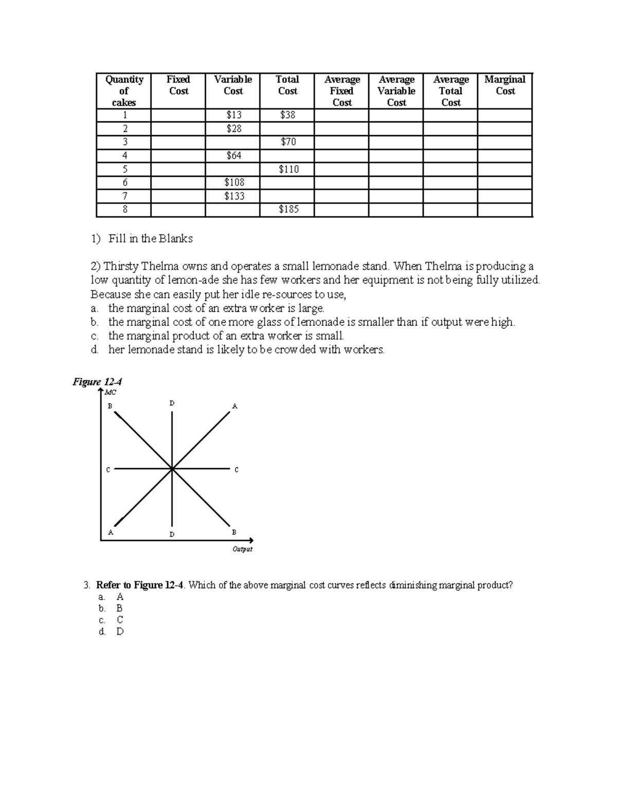 Class Practice: Cost Curves & Marginal Analysis (Chapters 13 & 14 ...