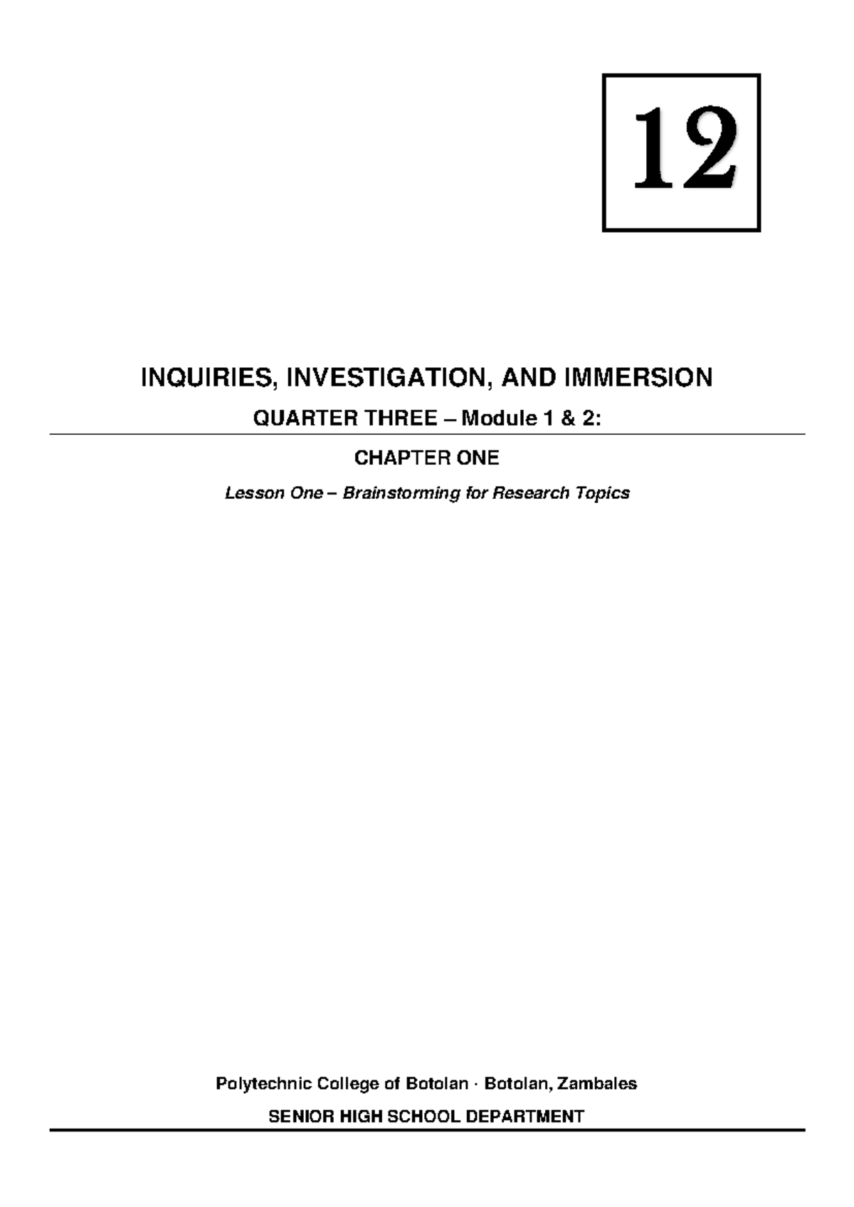 Inquiries, investigation and immersion module 1 - INQUIRIES ...
