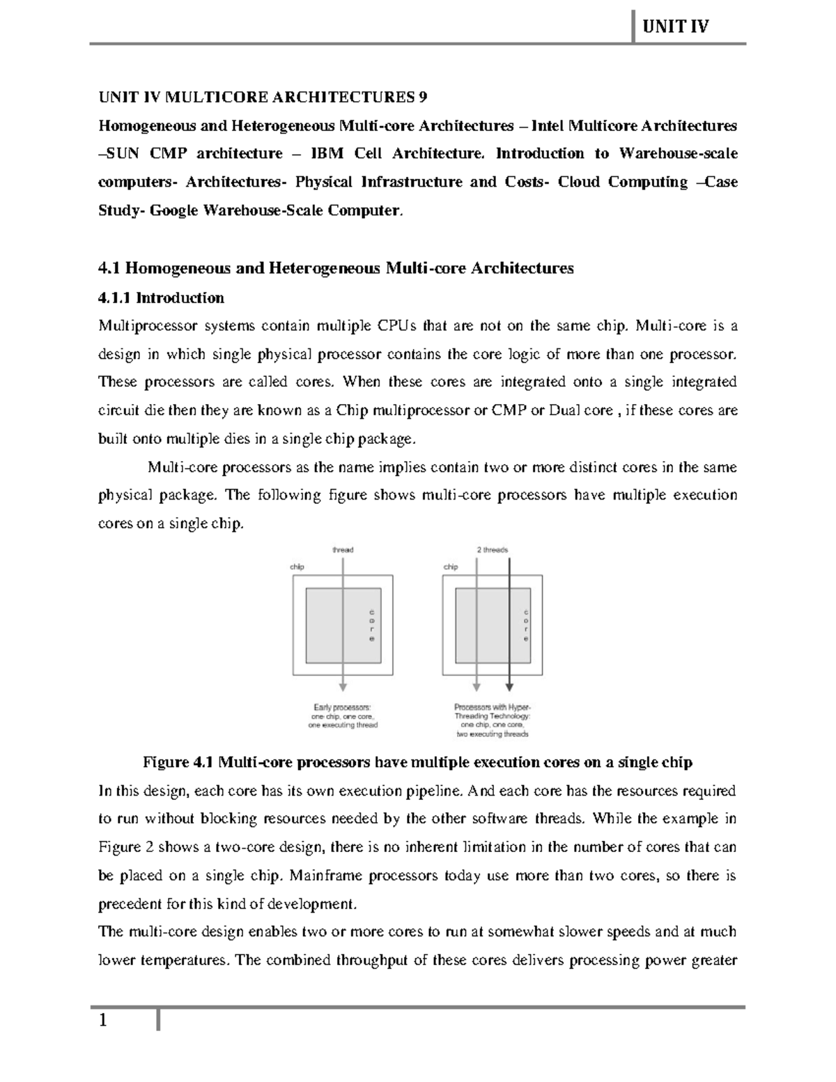 UNIT IV Multicore Architectures: Homogeneous and Heterogeneous Design ...