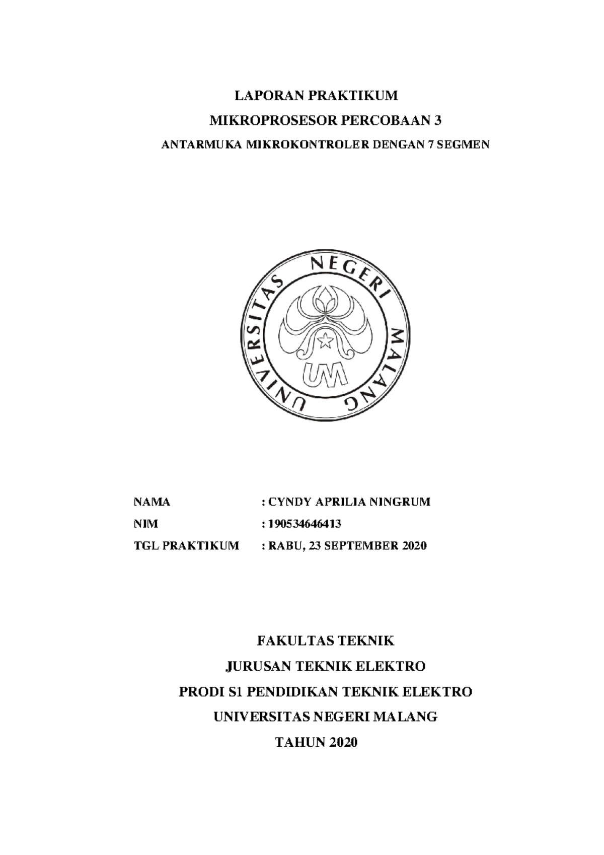 Laporan Praktikum Mikroprosesor: Antarmuka Mikrokontroler 7 Segment ...