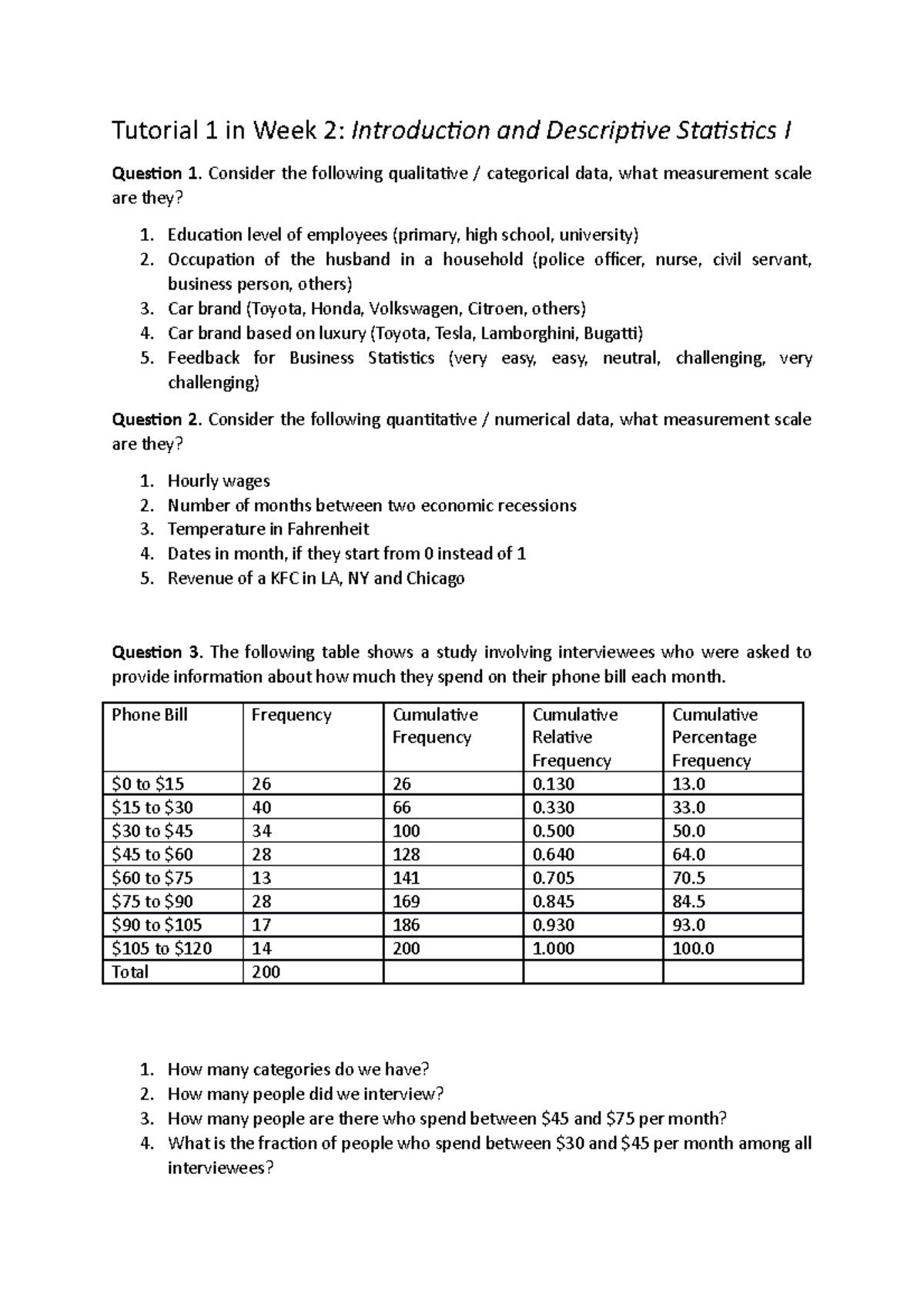 Tutorial 1 in Week 2 - helpful - Tutorial 1 in Week 2: Introduction and Descriptive Statistics I ...