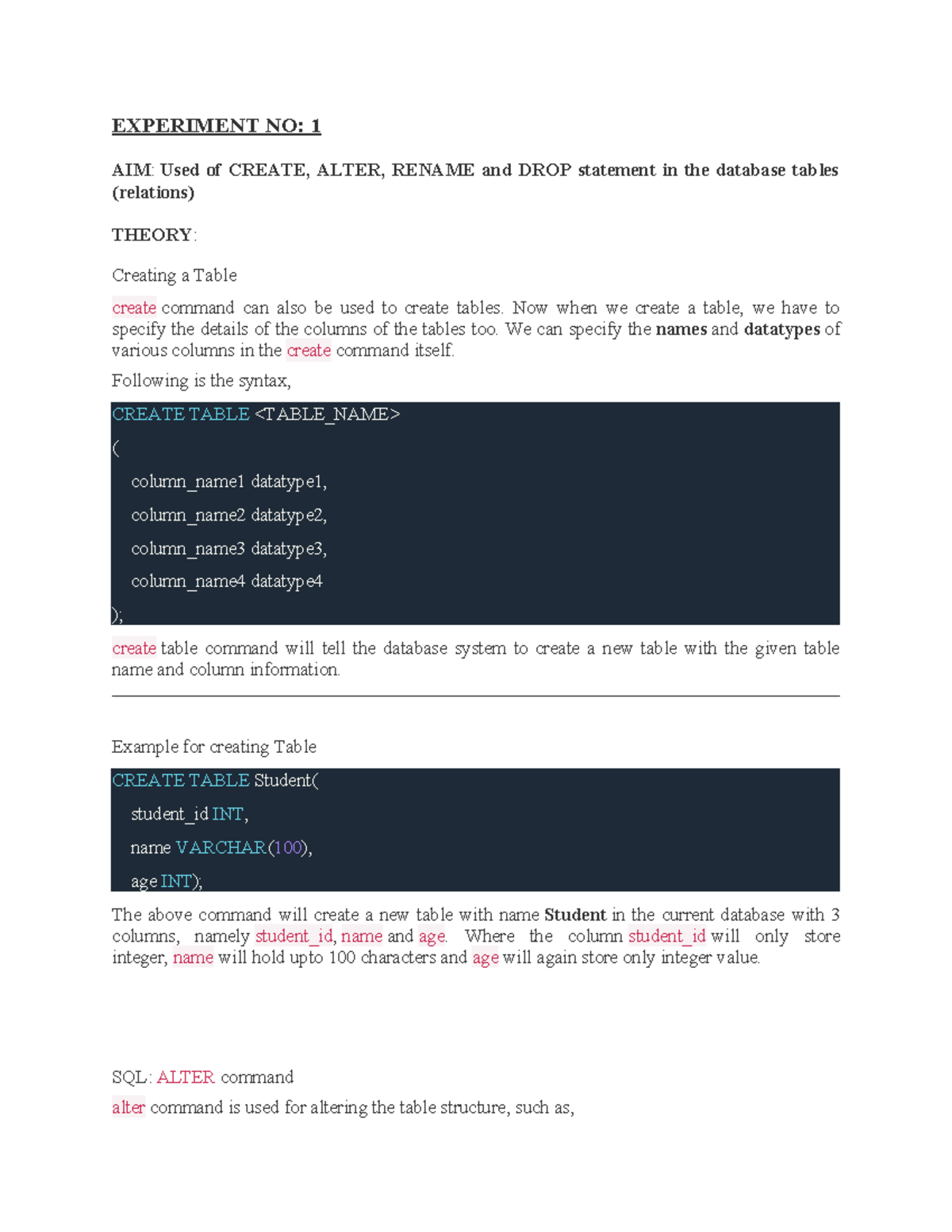 DBMS LAB - Experimentation with SQL Commands and Queries - Studocu