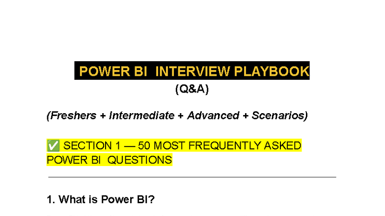 Power BI Interview Playbook: 50 FAQs & Advanced Scenarios - Studocu