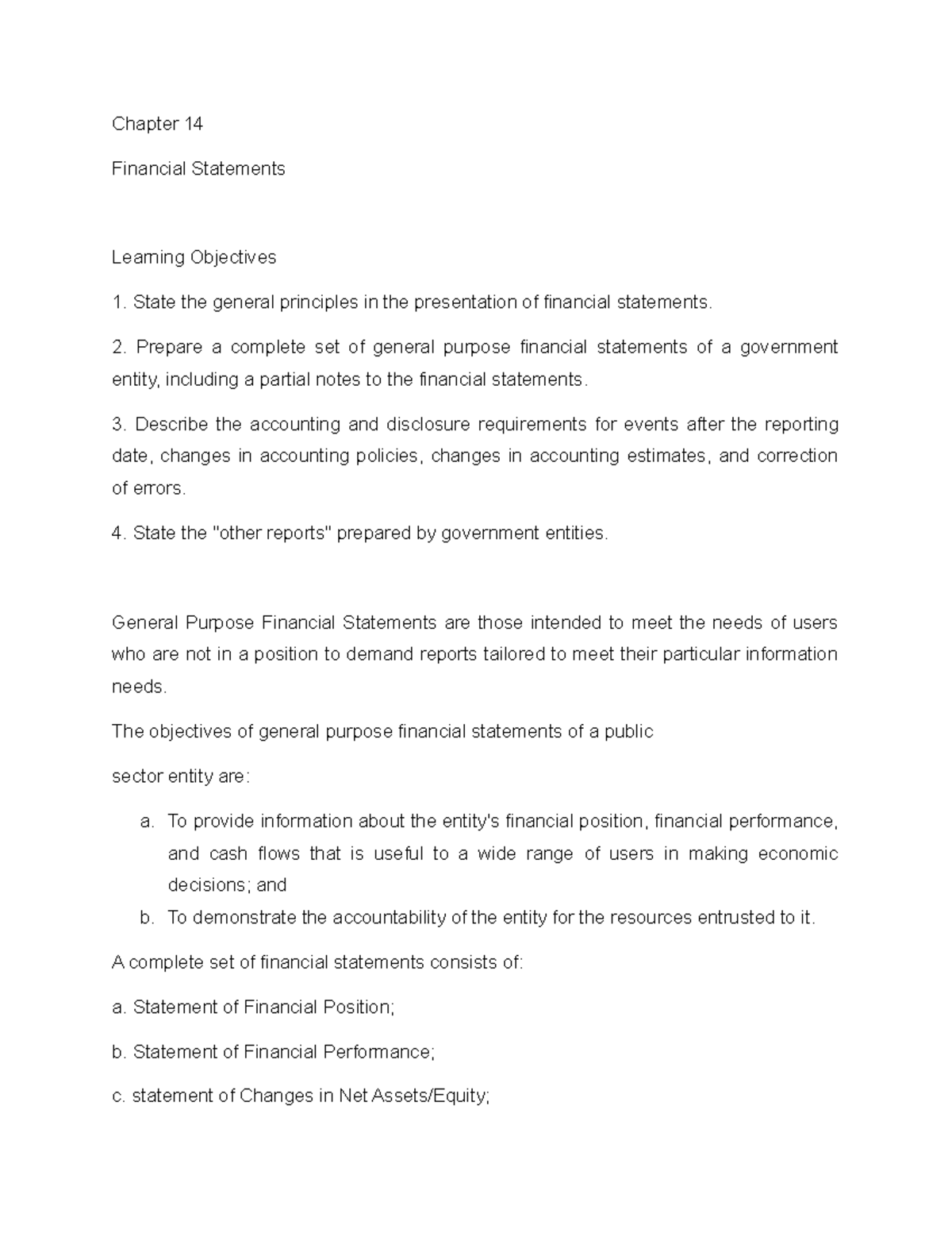 Financial Statements Overview - CH14: Key Principles & Components - Studocu