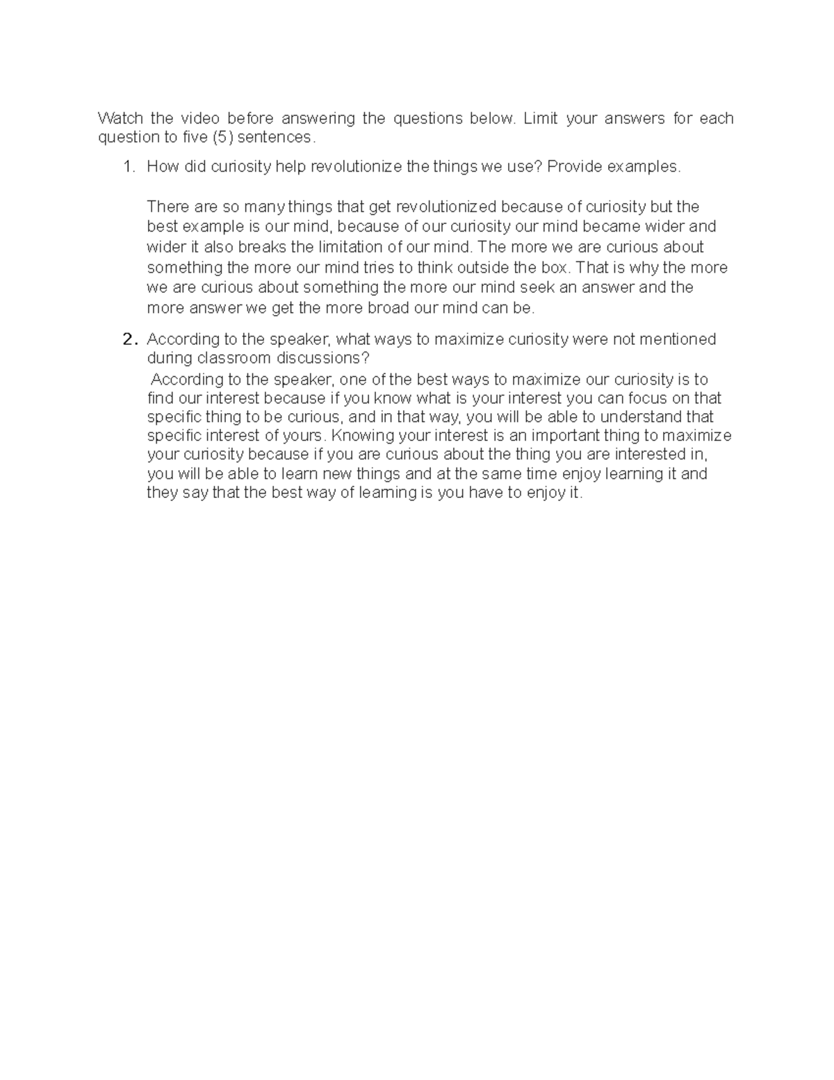 Entrep 101: Assignment on Curiosity's Role in Innovation - Studocu