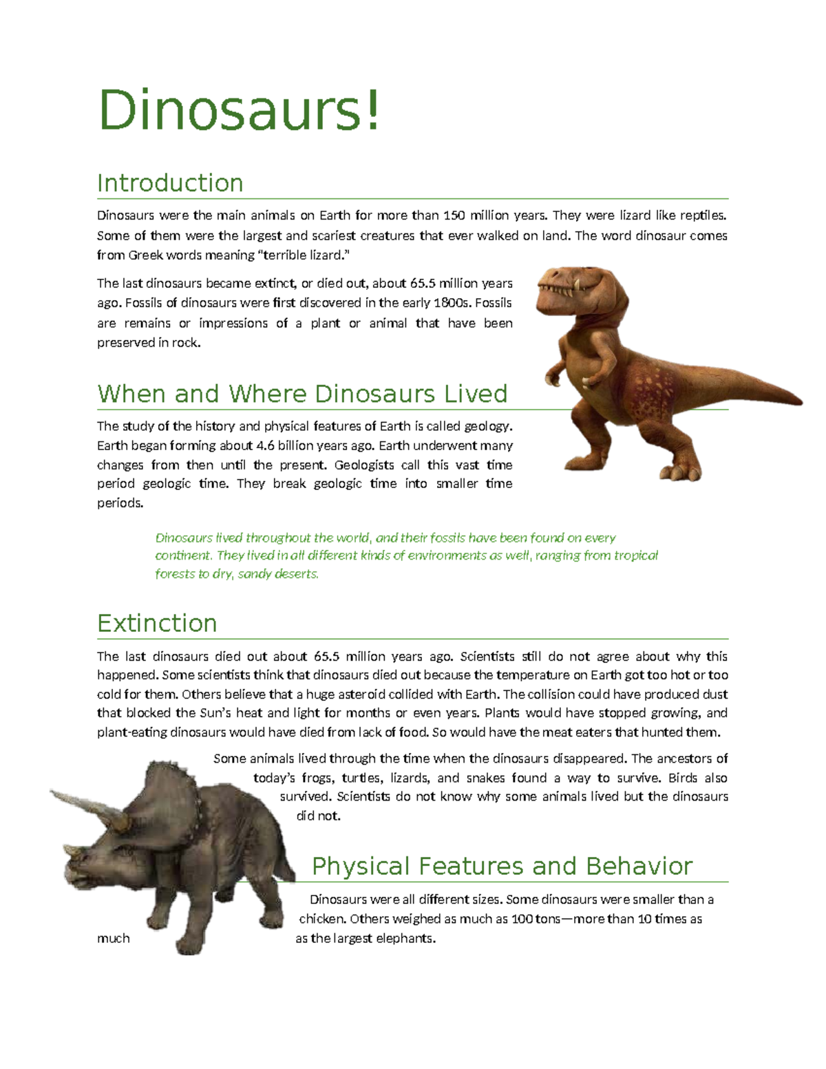 Dinosaurs! An Introduction to Their History and Extinction - Studocu