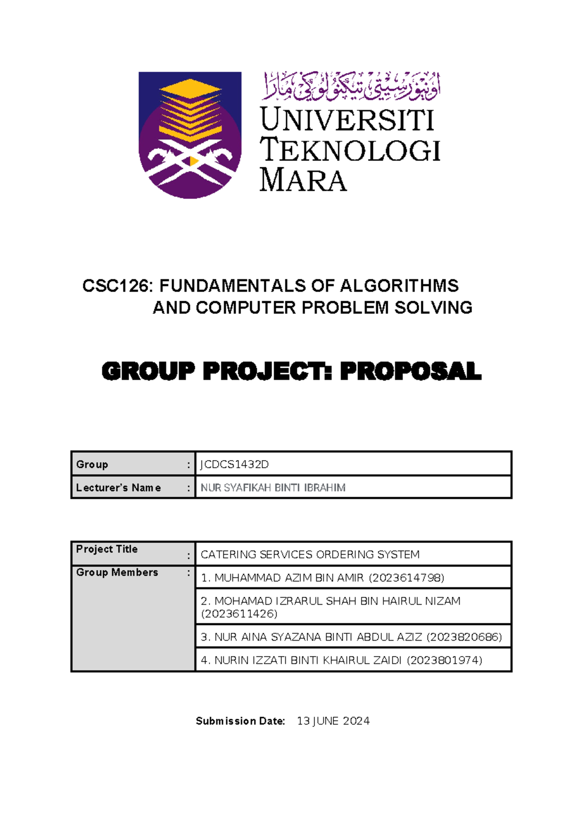 final group project proposal csc126 2024 - CSC126: FUNDAMENTALS OF ALGORITHMS AND COMPUTER ...