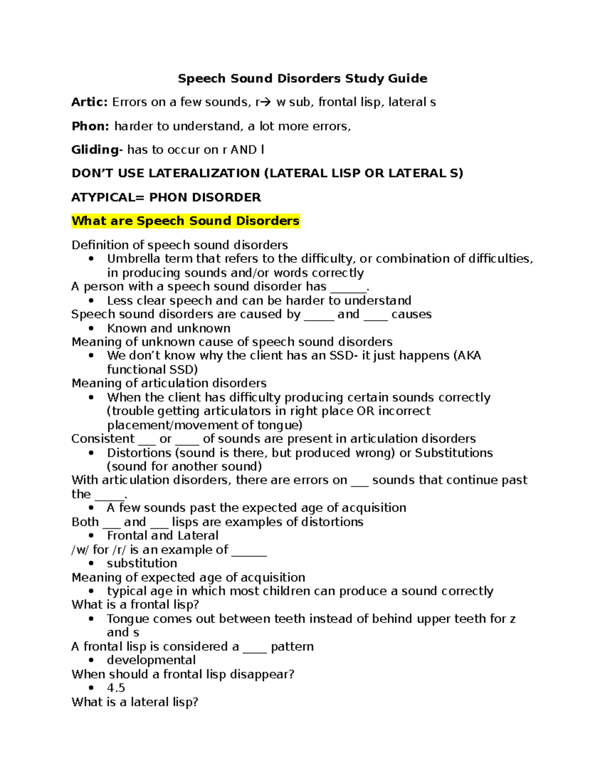 Speech Sound Disorders Study Guide: Articulation and Phonological ...