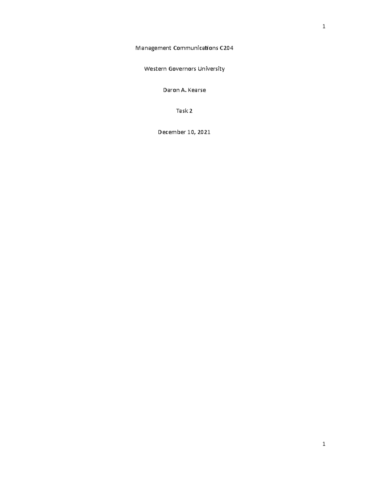 C204 TASK 2 executive Summary passed - 1 Management Communications C ...