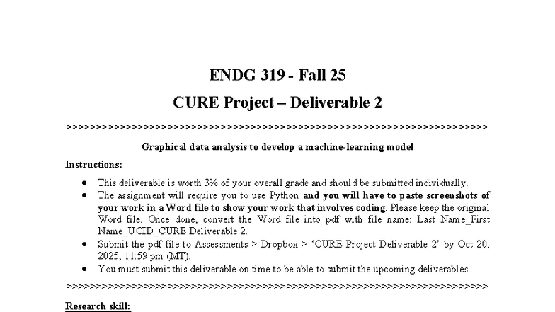 CURE Project Deliverable 2-Oct 09 - ENDG 319 - Fall 2 5 CURE Project ...