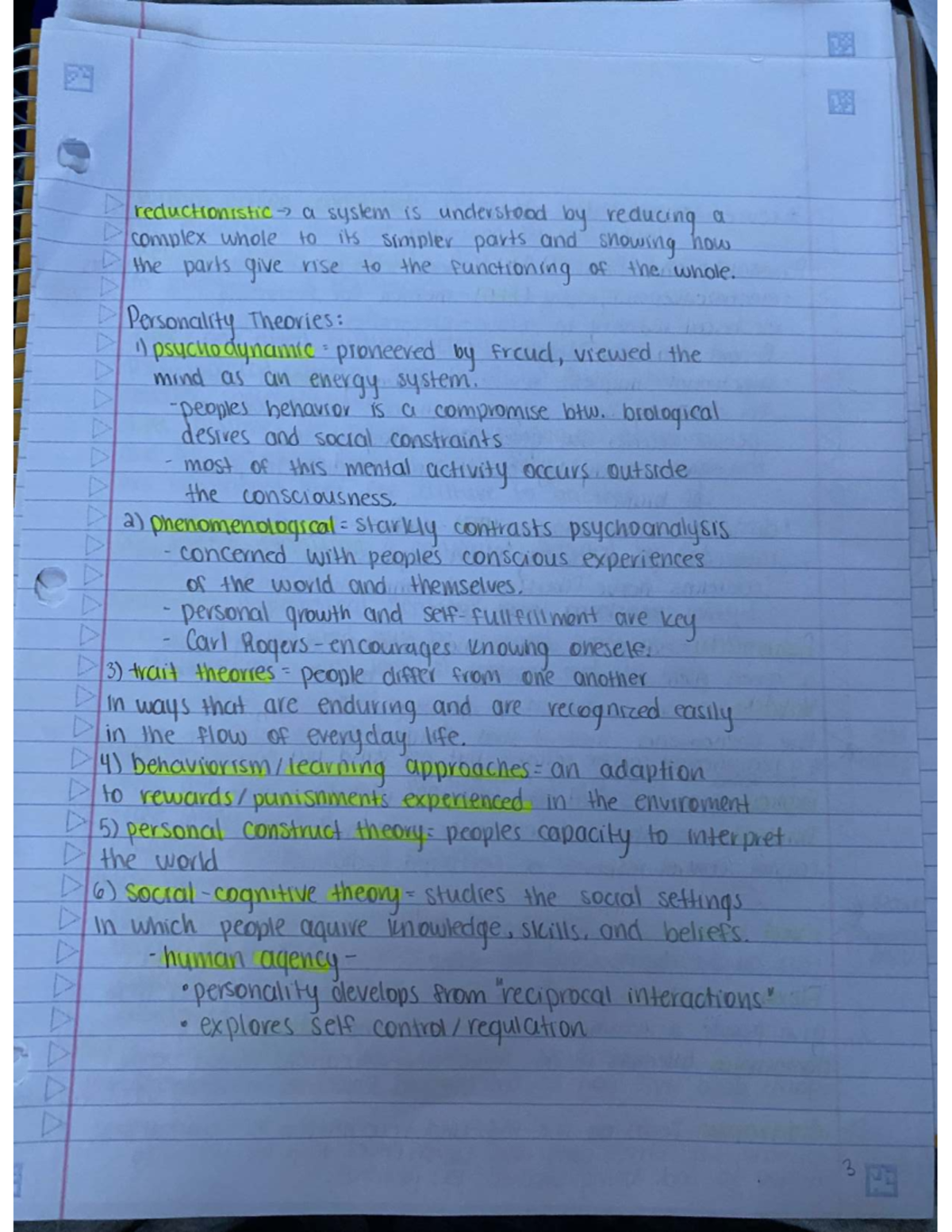 Psychology 3 HE: Personality Theories Class Notes and Homework - Studocu