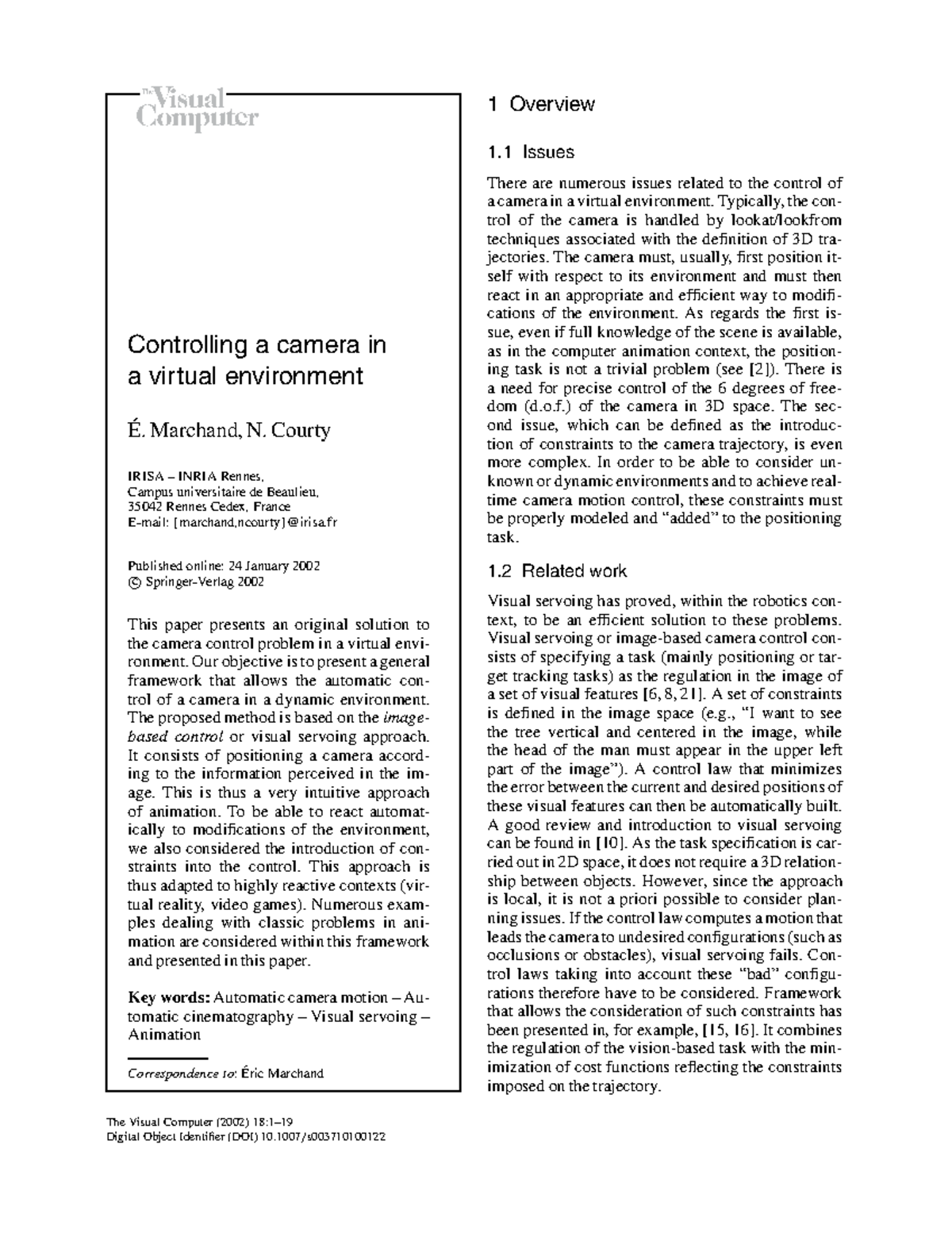 Visual Servoing for Camera Control in 3D Environments (CS 101) - Studocu