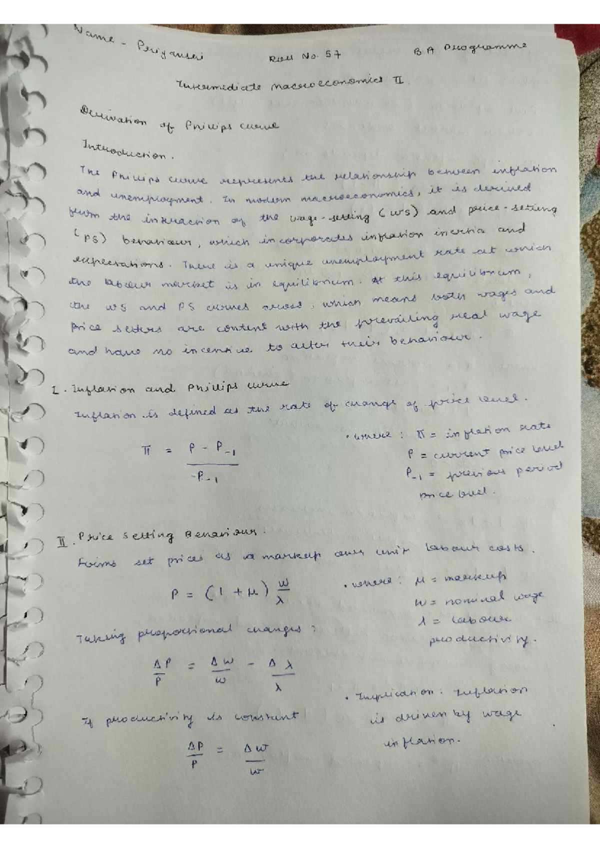 LPSB 101: Derivation of the Phillips Curve Analysis - Studocu
