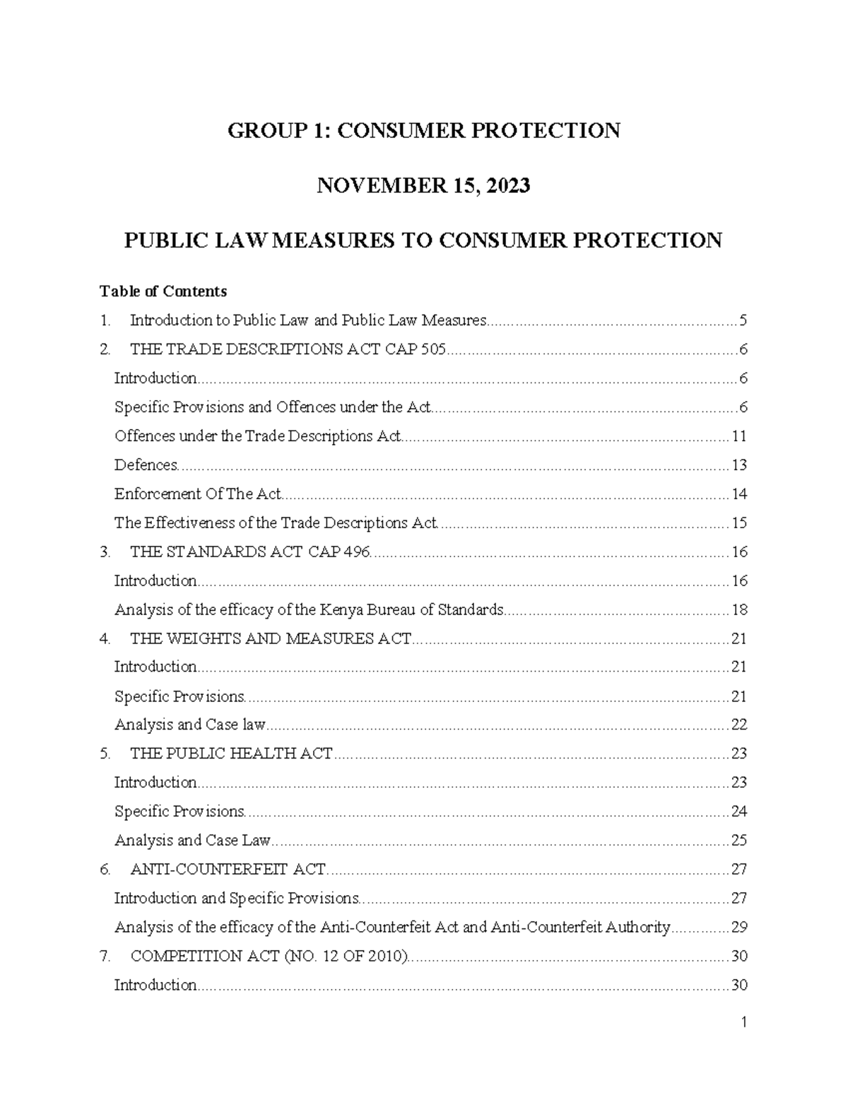 Public Law Measures for Consumer Protection - Group 1 Analysis - Studocu