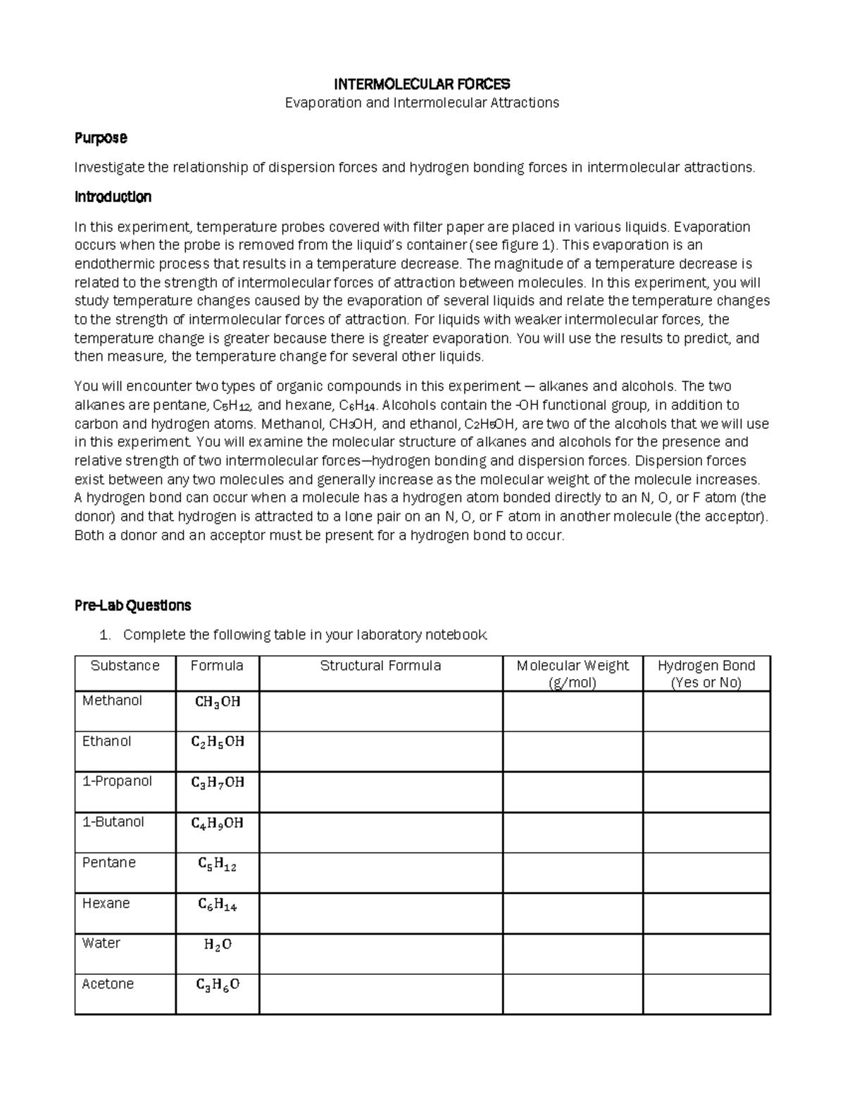 Intermolecular Forces Lab (W2018): Evaporation & Attractions Study ...