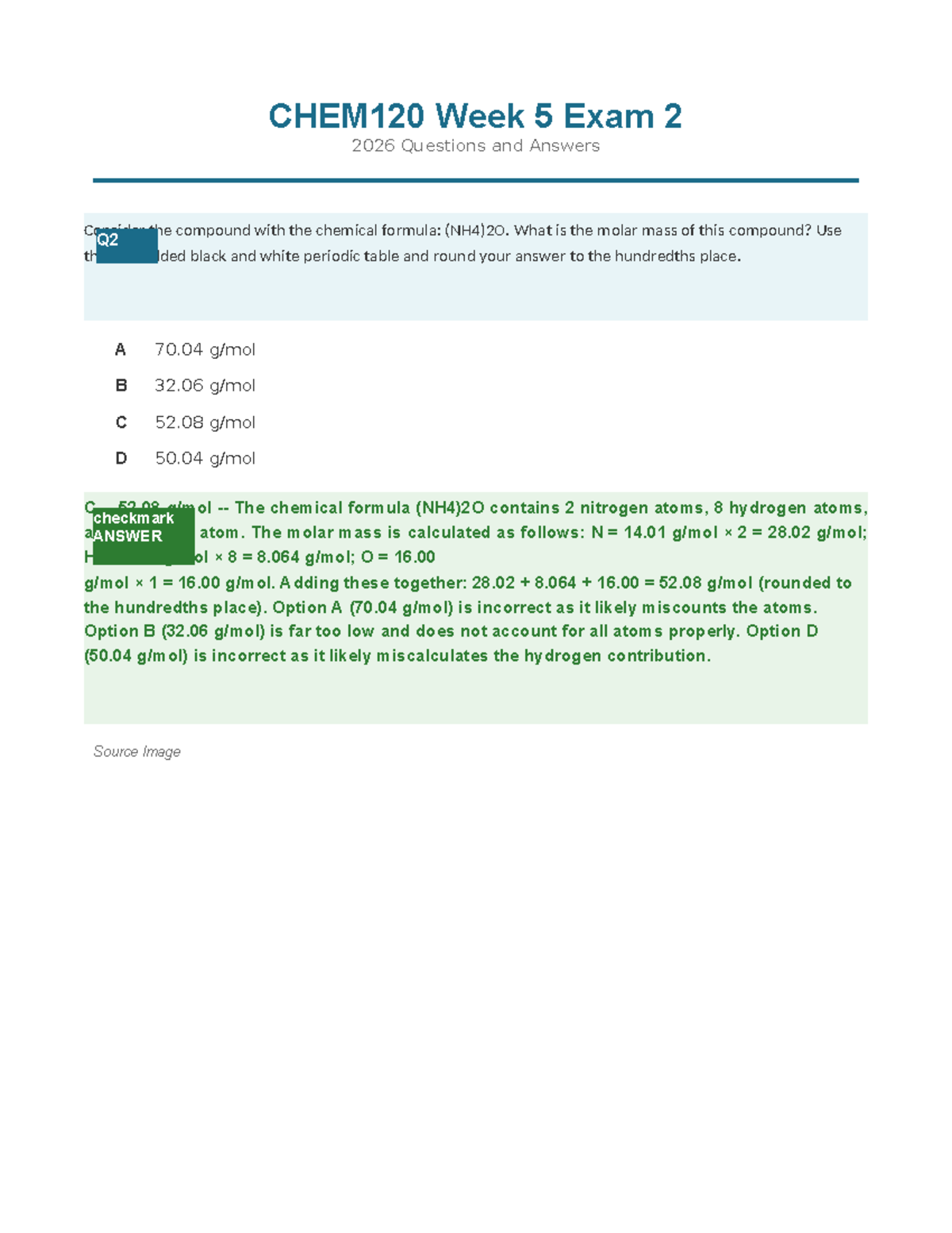 CHEM120 Week 5 Exam 2 Questions & Answers - Actual Exam - Studocu