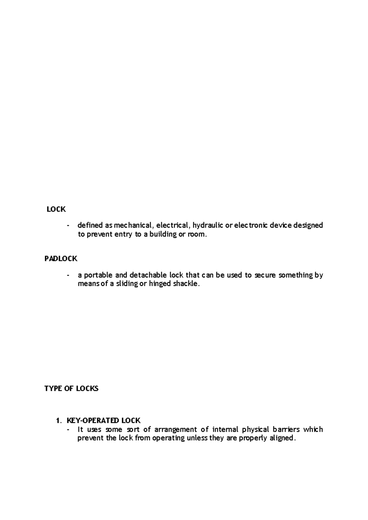 Protective Locks and Key Control Concepts: An Overview - Studocu