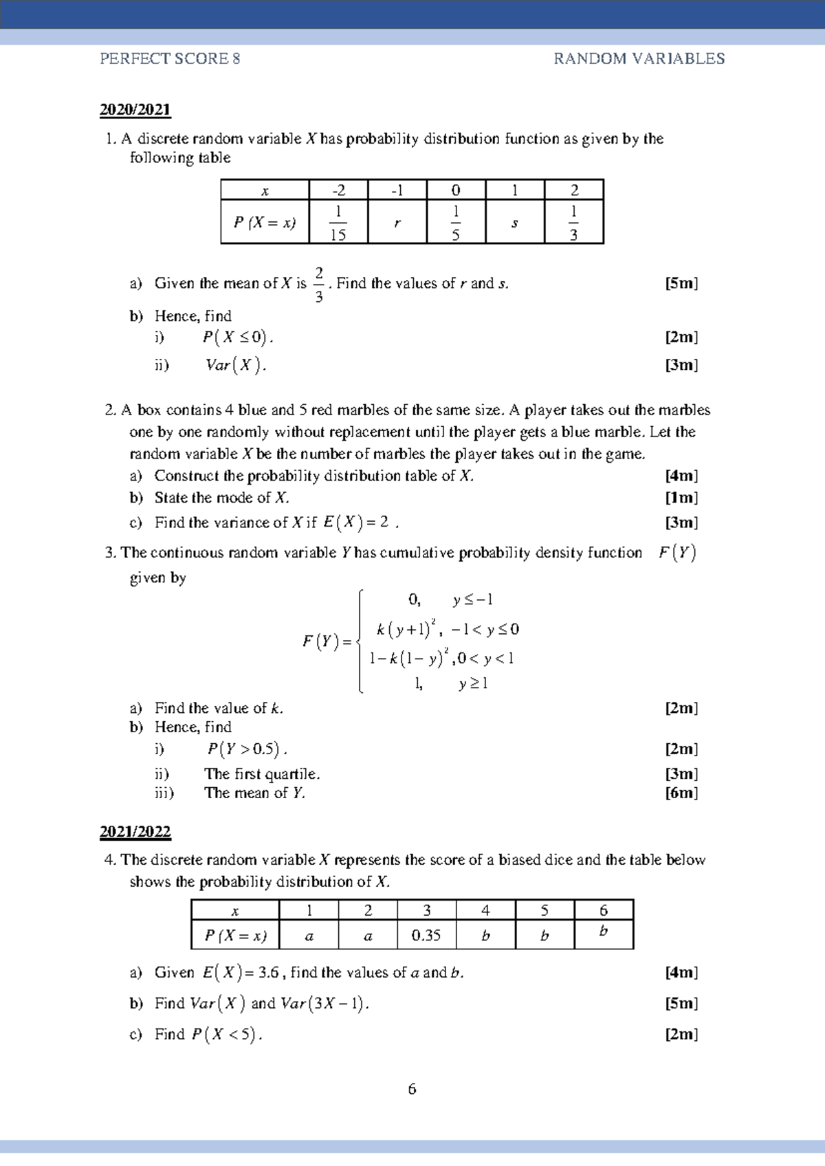 Perfect Score 8: SM025 Random Variables Study Guide - Studocu
