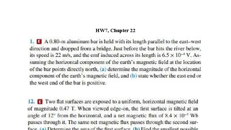 HW7 - Chapter 22: Magnetic Fields and Induced EMF Problems - Studocu
