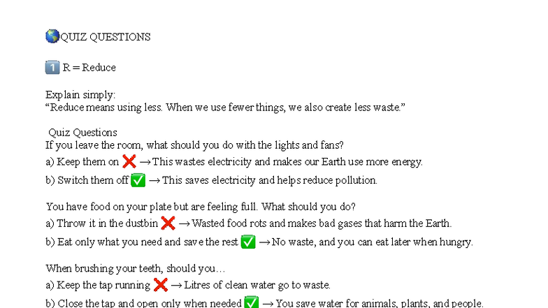 QUIZ - Reduce, Reuse, Recycle Concepts and Questions - Studocu