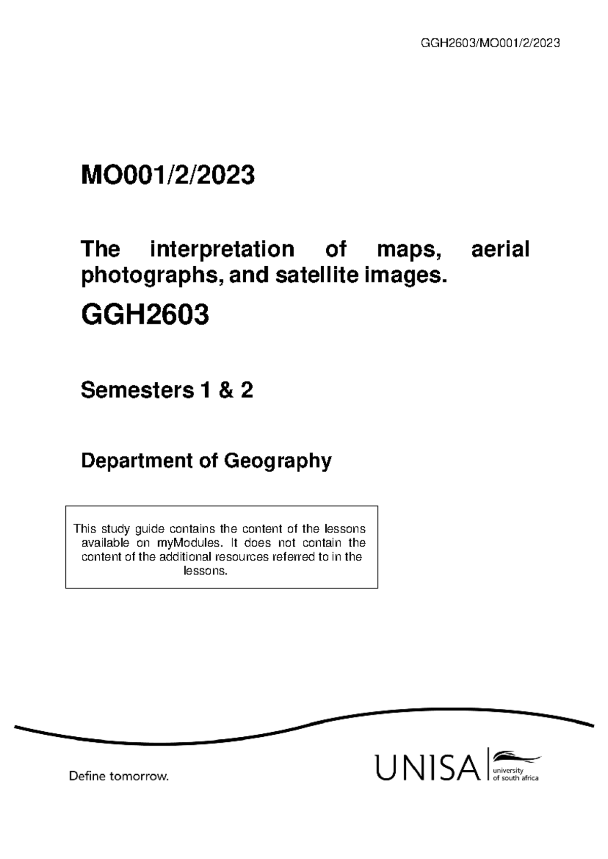 GGH2603 MO001 2023 Study Guide: Maps, Aerial Photos & Satellite Images ...