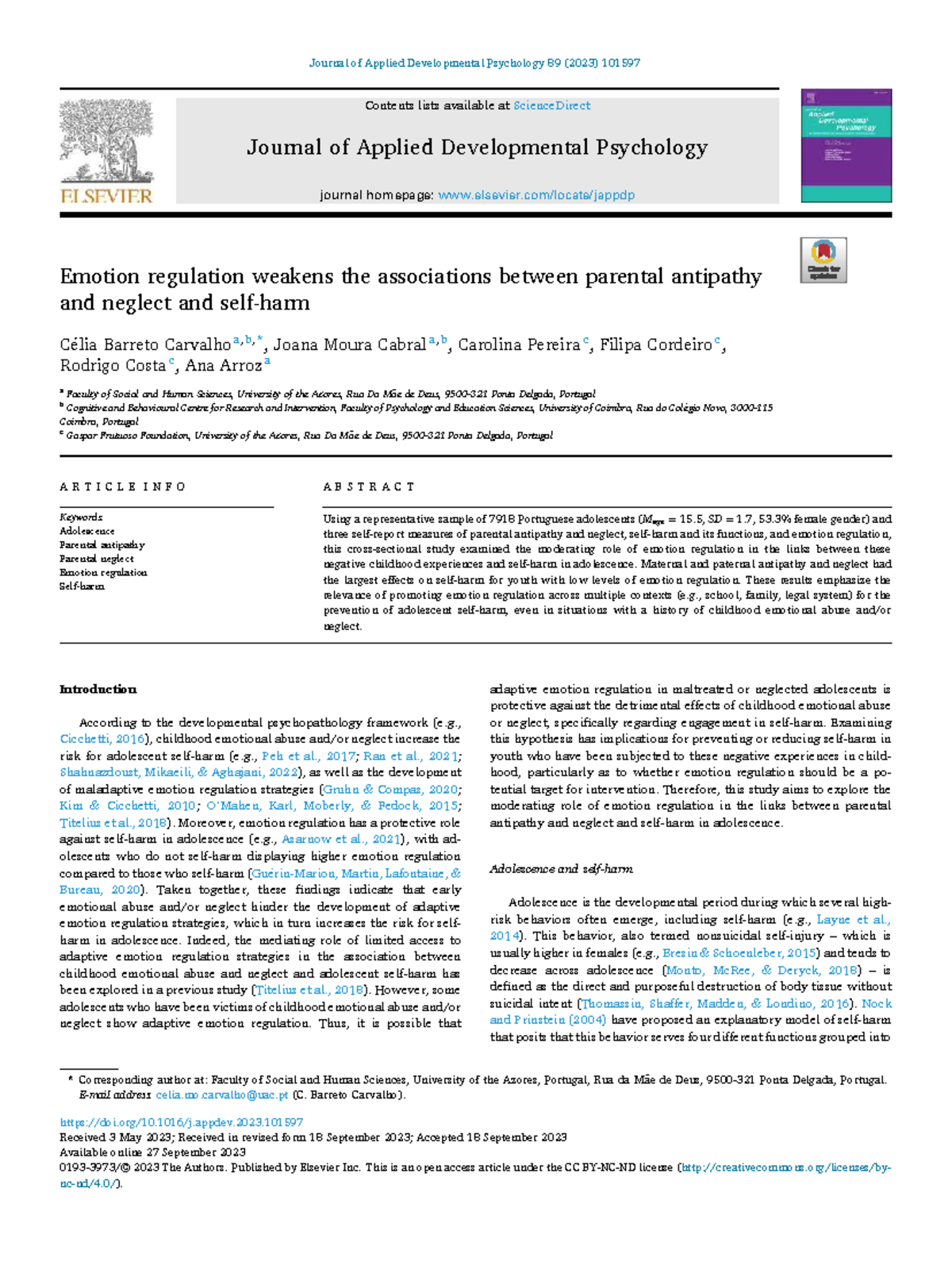 Emotion Regulation as a Moderator of Parental Antipathy and Neglect in ...