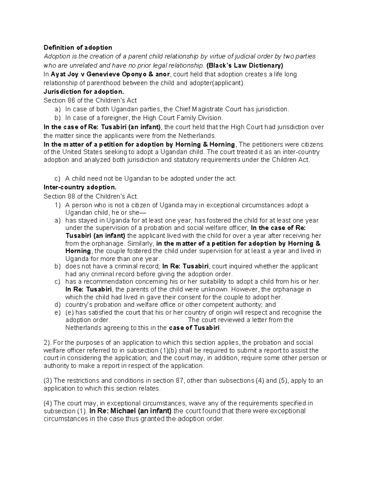 Adoption Law Overview: Jurisdiction & Requirements (Family II) - Studocu