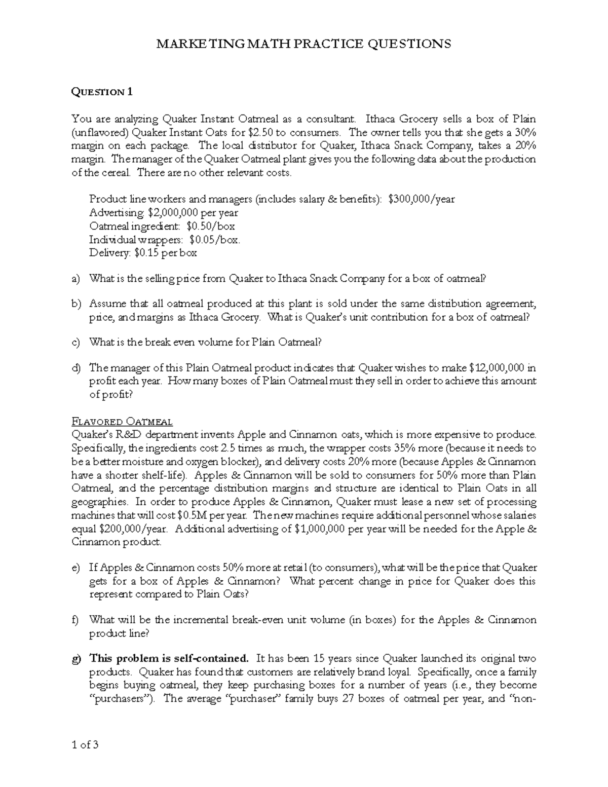 Practice Marketing Math Questions - MARKETING MATH PRACTICE QUESTIONS 1 ...