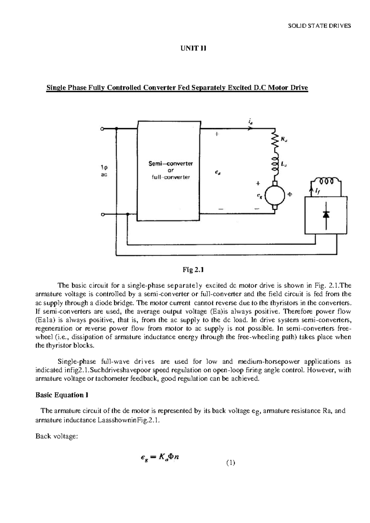 Single Phase Fully Controlled Converter Fed DC Motor Drive: Study Notes ...