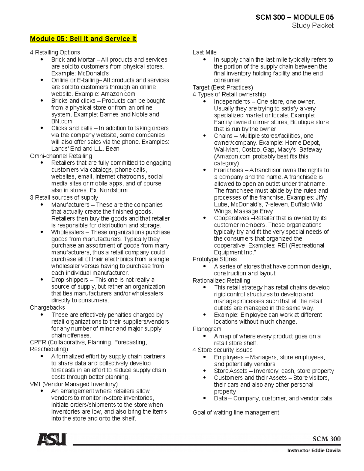 SCM 300 Exam 2 Study Guide: Modules 05-07 Overview and Key Concepts ...