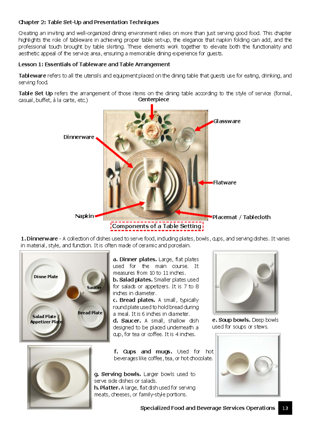 Chapter 2: Tableware & Presentation Techniques (FNB LCTR Notes) - Studocu