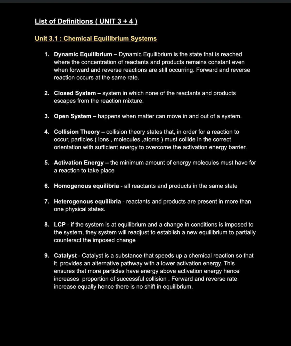 Chemistry Unit 3.1: Key Definitions for Chemical Equilibrium - Studocu