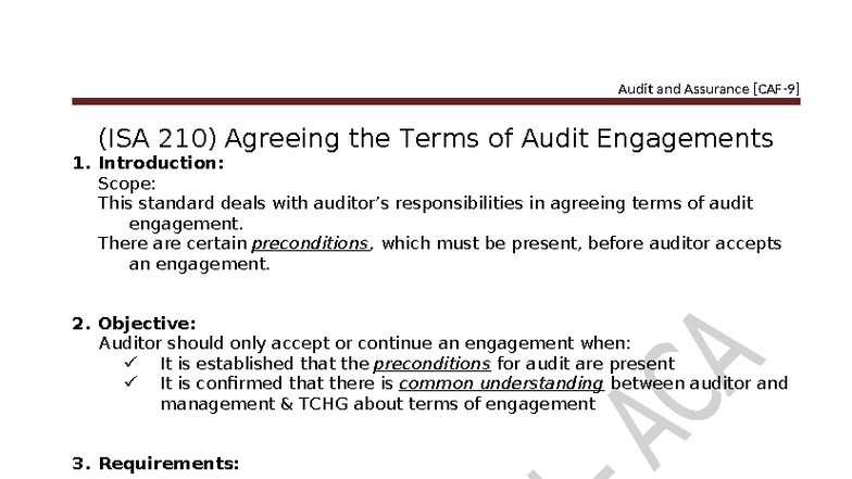 (ISA 210) Agreeing the terms of audit engagements - (ISA 210) Agreeing ...