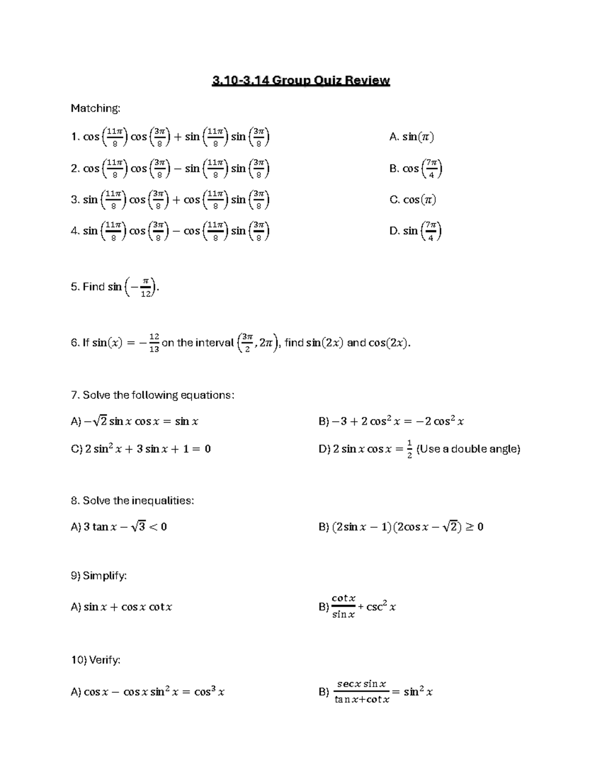 Calculus II Group Quiz Review: Concepts and Problem Solving - 3.10-3 ...