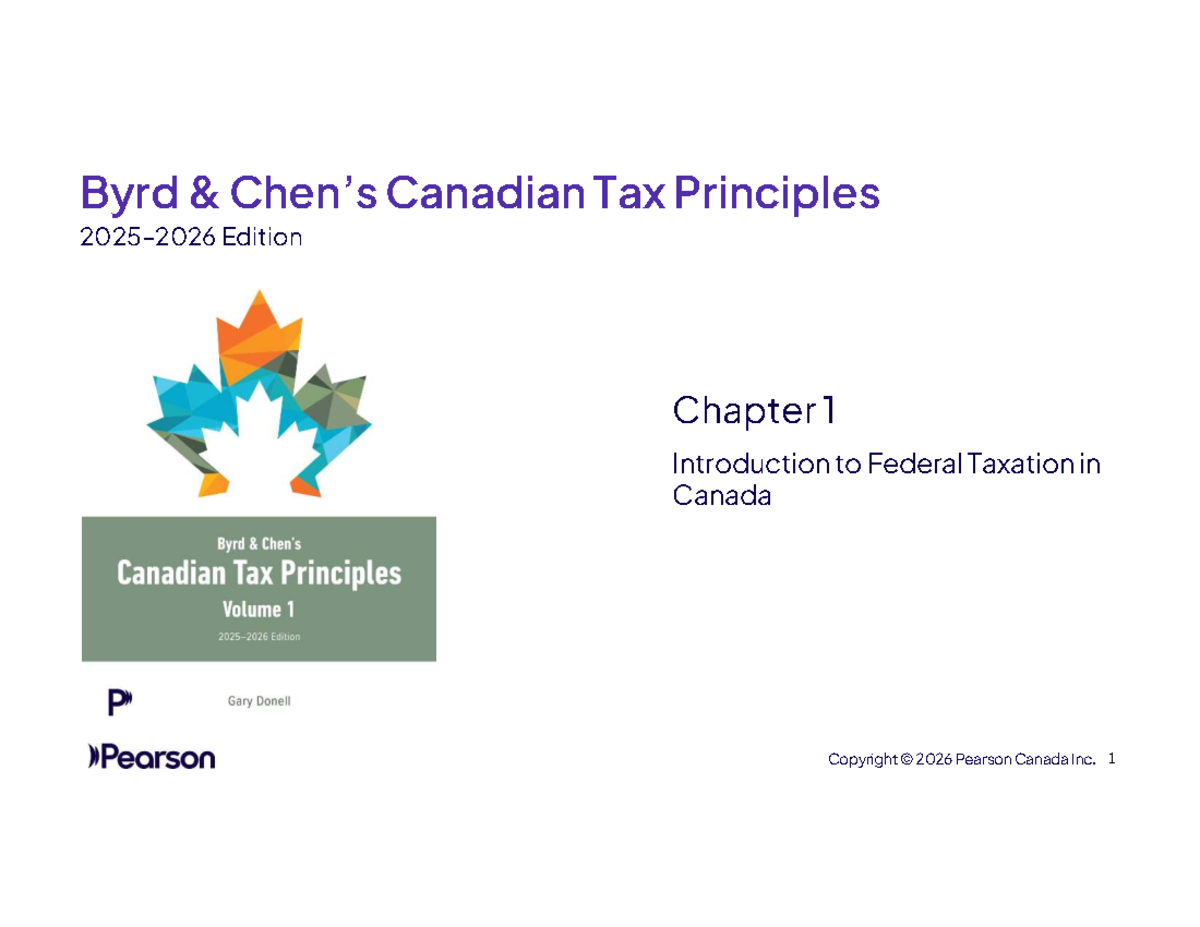Lecture 1: Introduction to Federal Taxation in Canada (340) - Studocu