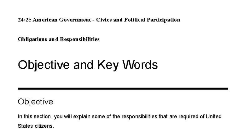 CIV 101: Civic Virtue & Responsibilities in American Democracy Overview ...