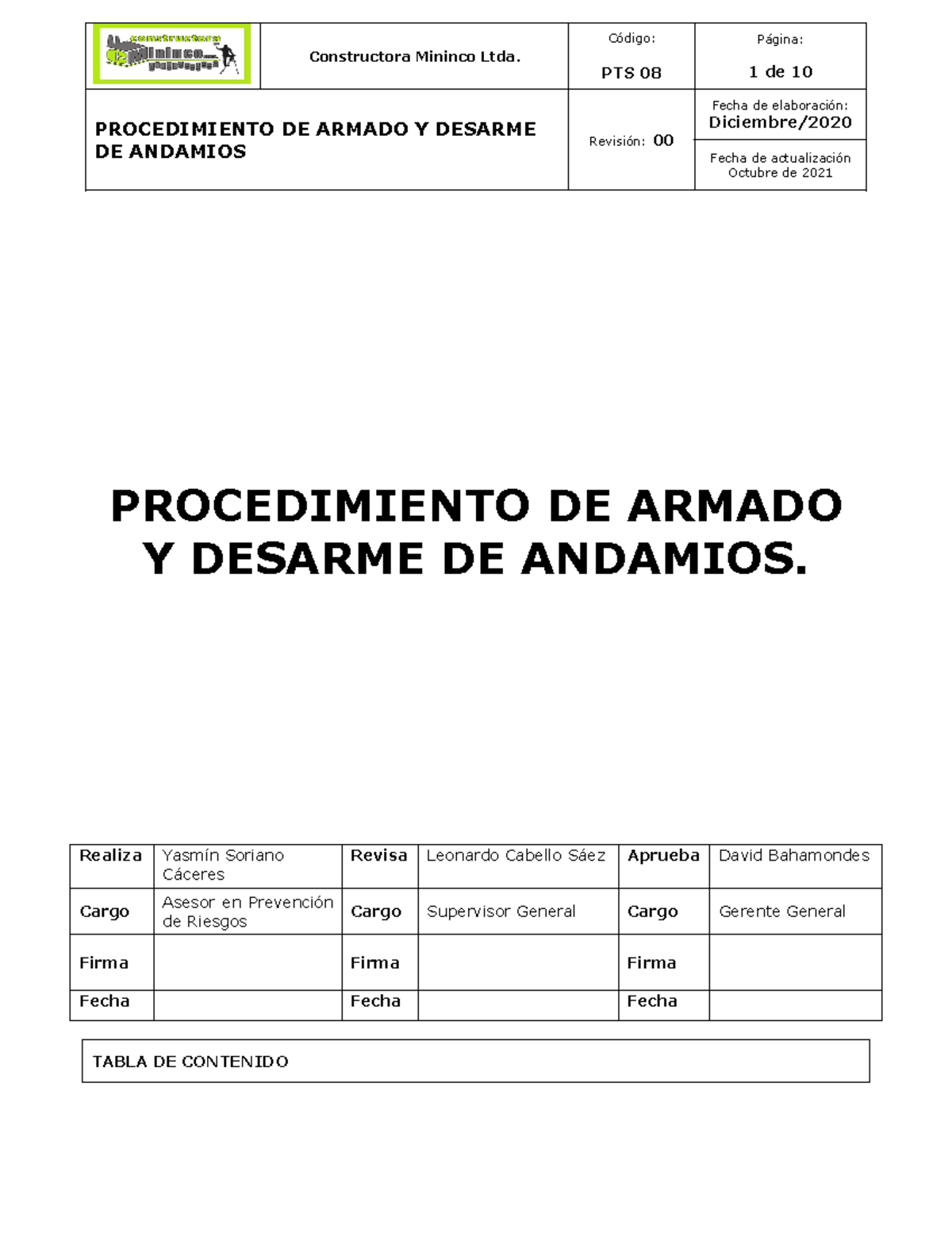 PTS 08: Procedimiento de Armado y Desarme de Andamios - Studocu