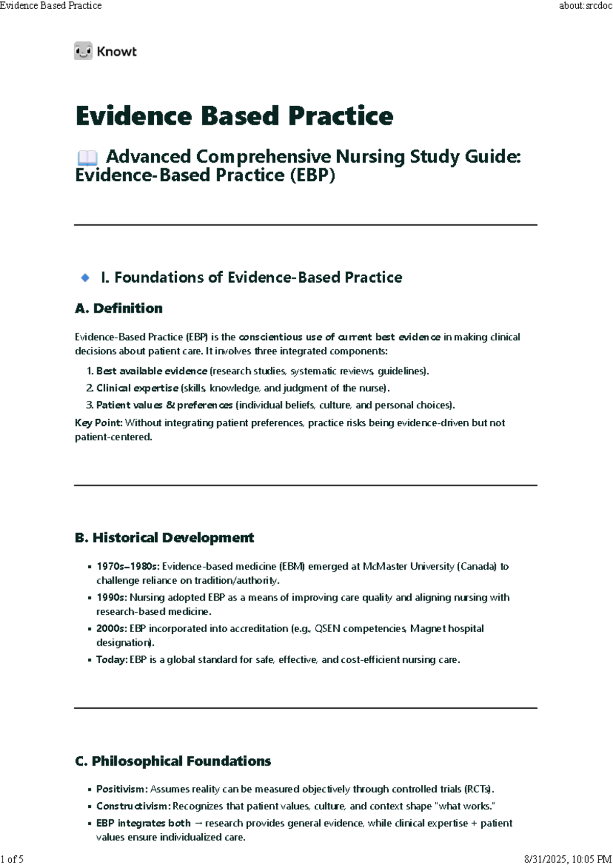 Evidence Based Practice (EBP) Study Guide for Nursing - Studocu