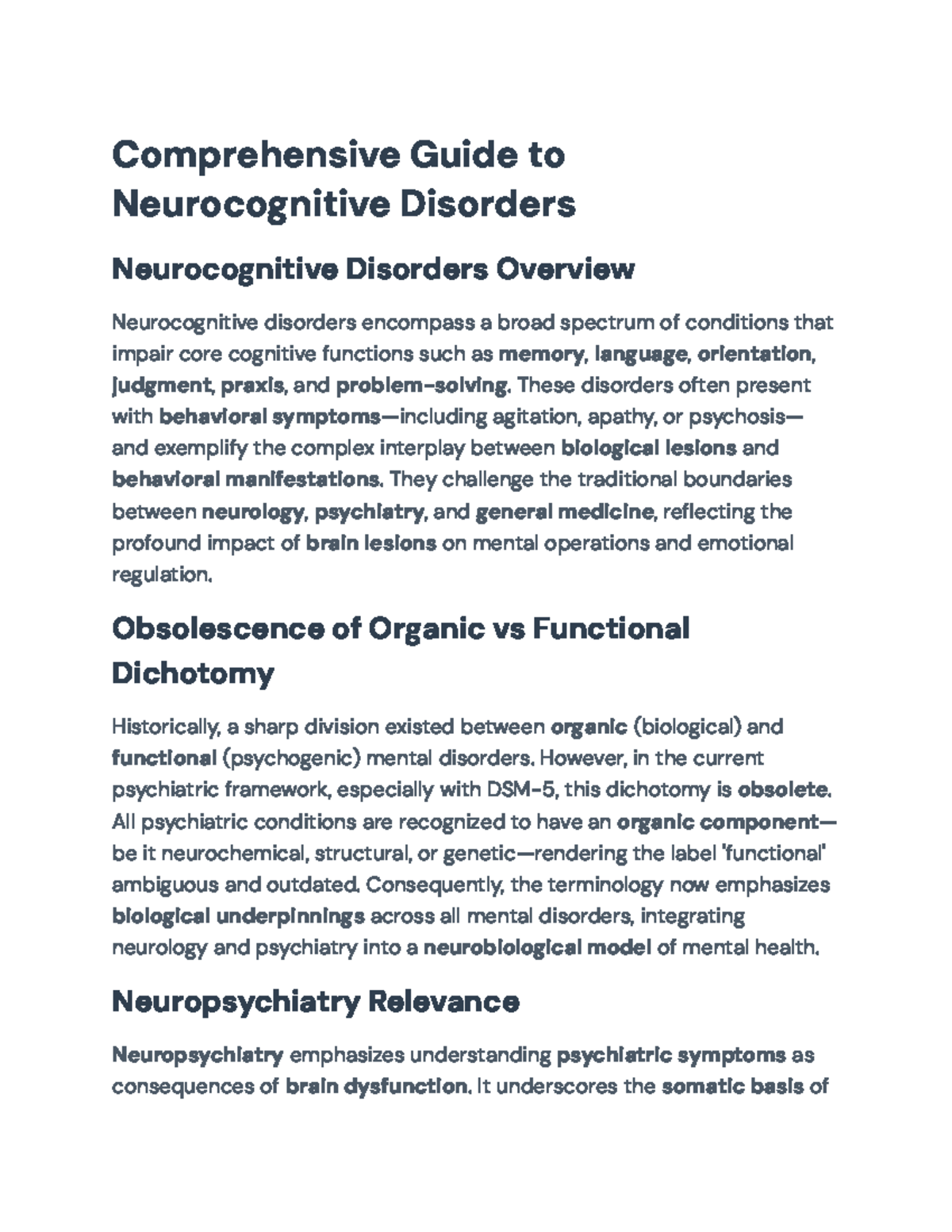 Comprehensive Overview of Neurocognitive Disorders and Treatments (NCD ...