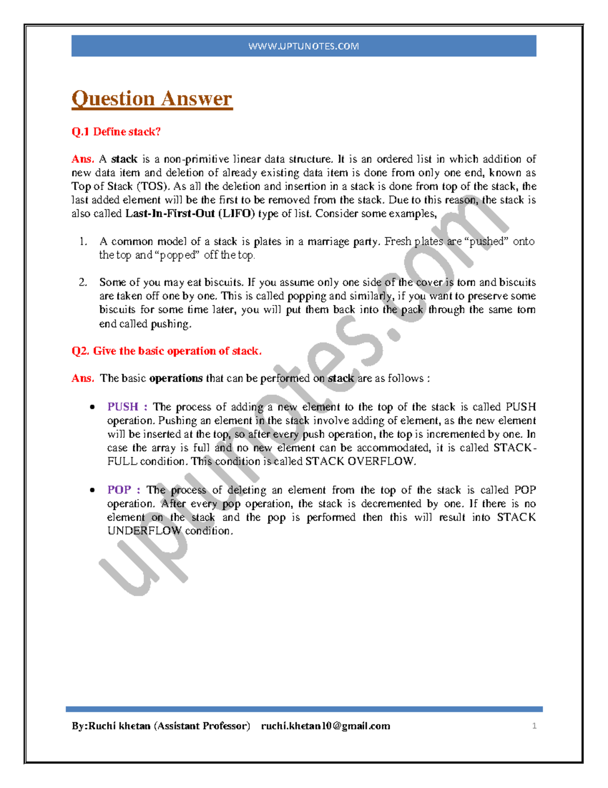 Data Structures (DS) Unit 2: Stack and Queue Operations Explained - Studocu