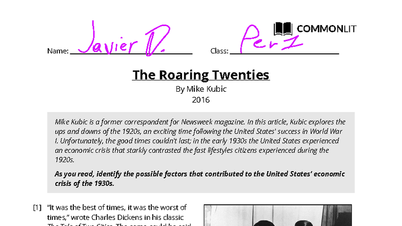 HIST 201: The Roaring Twenties - Economic Boom and Bust Analysis - Studocu