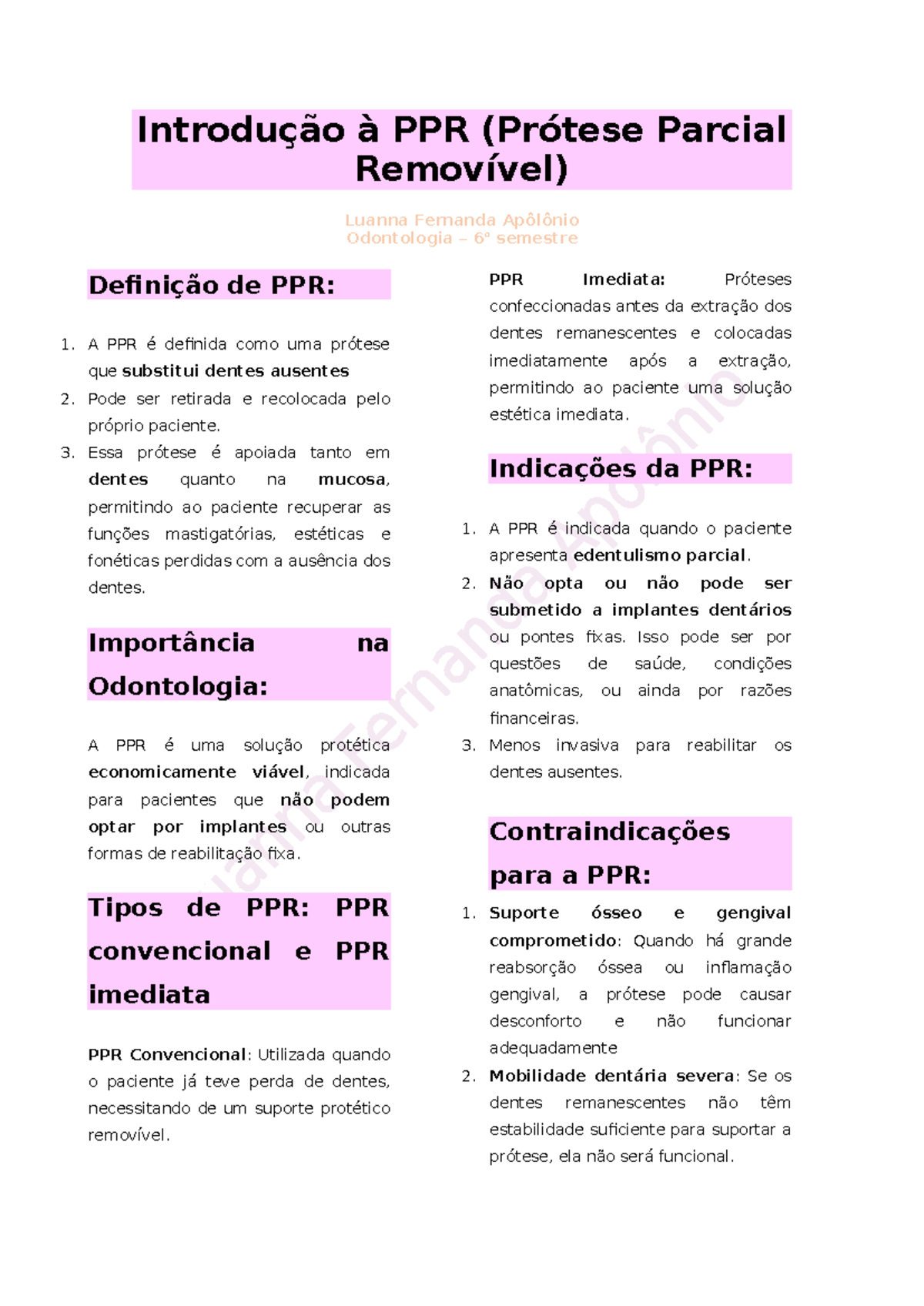 PPR Introdução - Introdução à PPR (Prótese Parcial Removível) Luanna ...