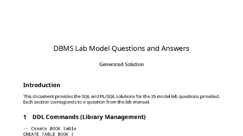 DBMS Lab Model Questions & Answers (DBMS 101) - Studocu