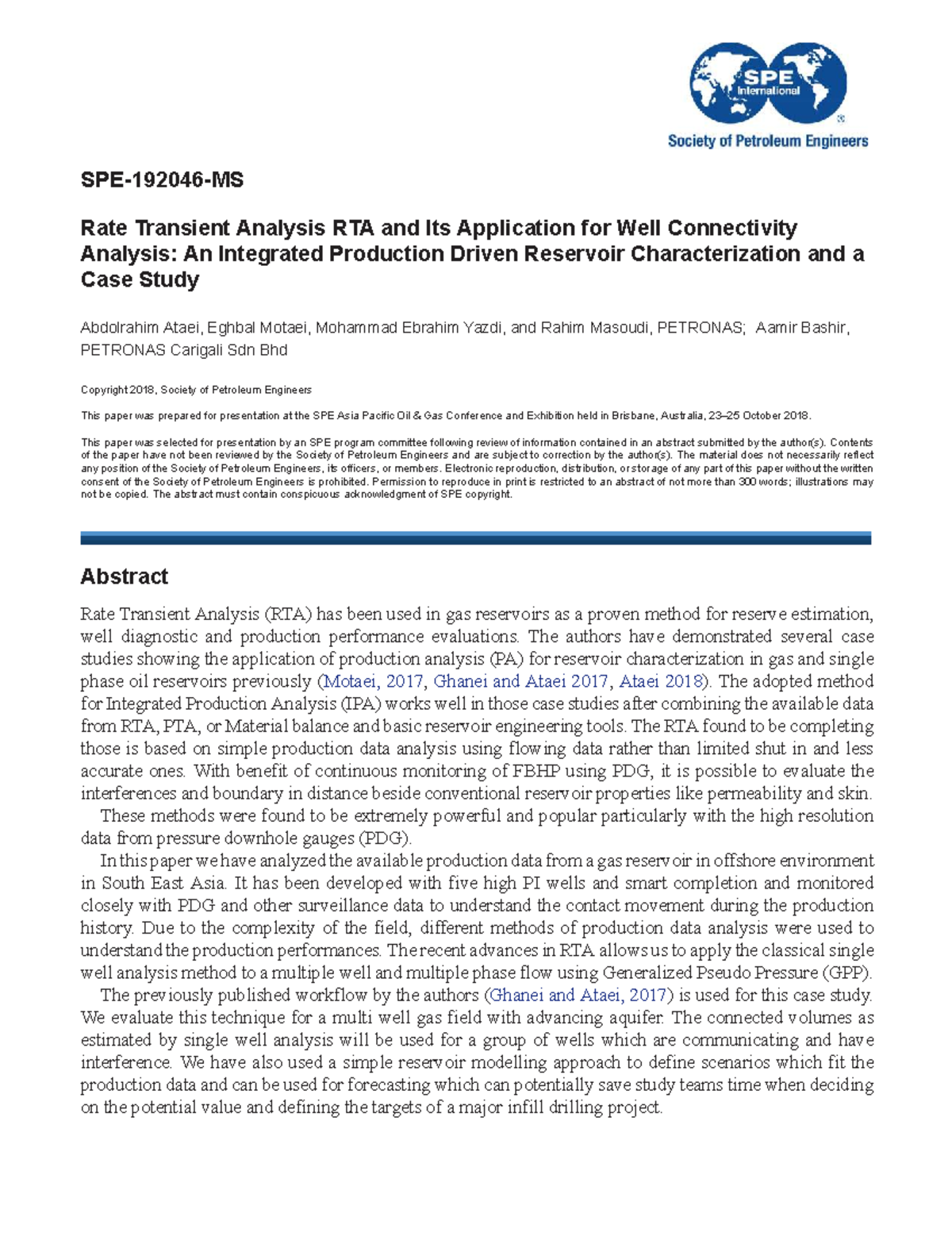 Rate Transient Analysis (RTA) for Well Connectivity: A Case Study (ATAE ...