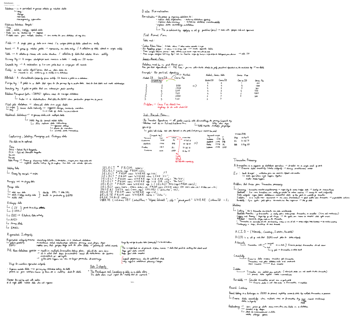Databases L2 Lecture Notes: Normalization & Transaction Management ...