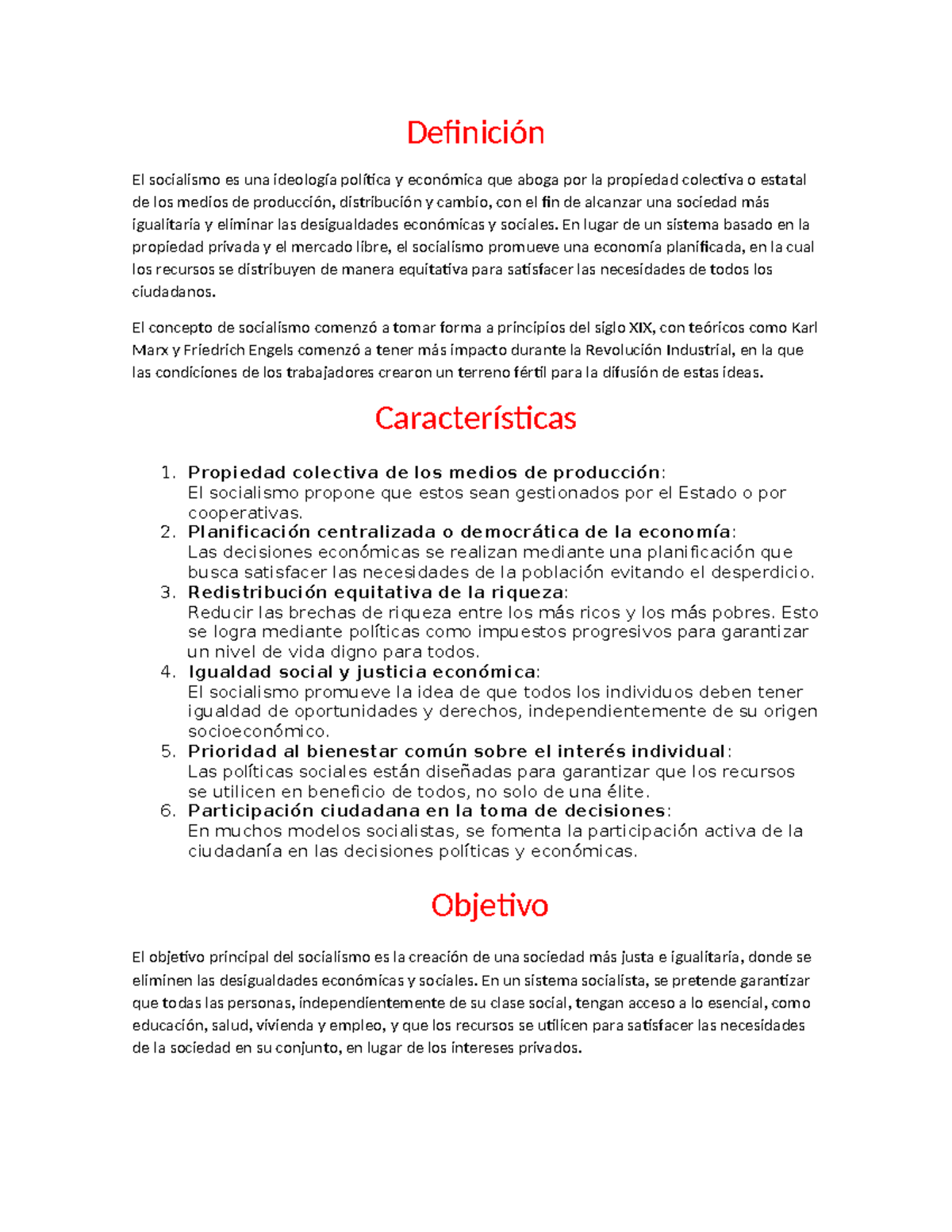 Socialismo: Definición, Características y Problemáticas Sociales - Studocu